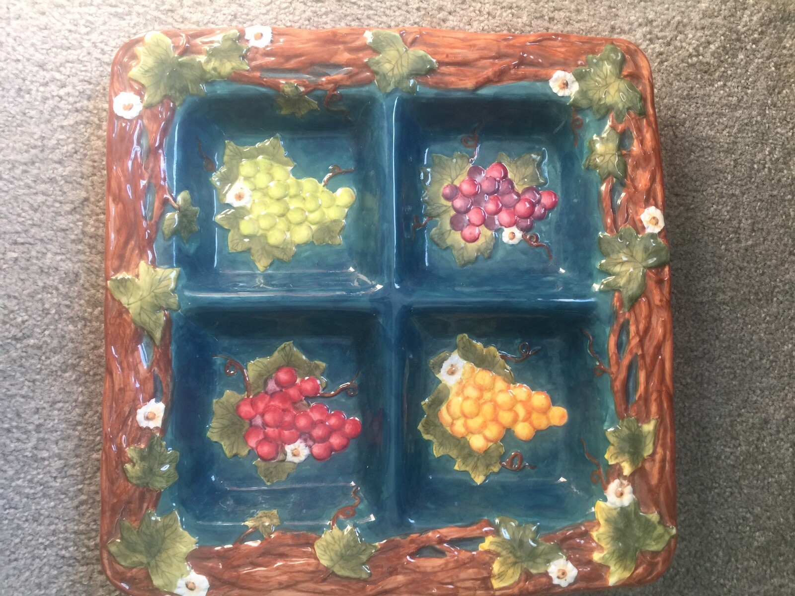 Susan Winget Vineyard Sectioned Square Tray Platter Hand Painted ...