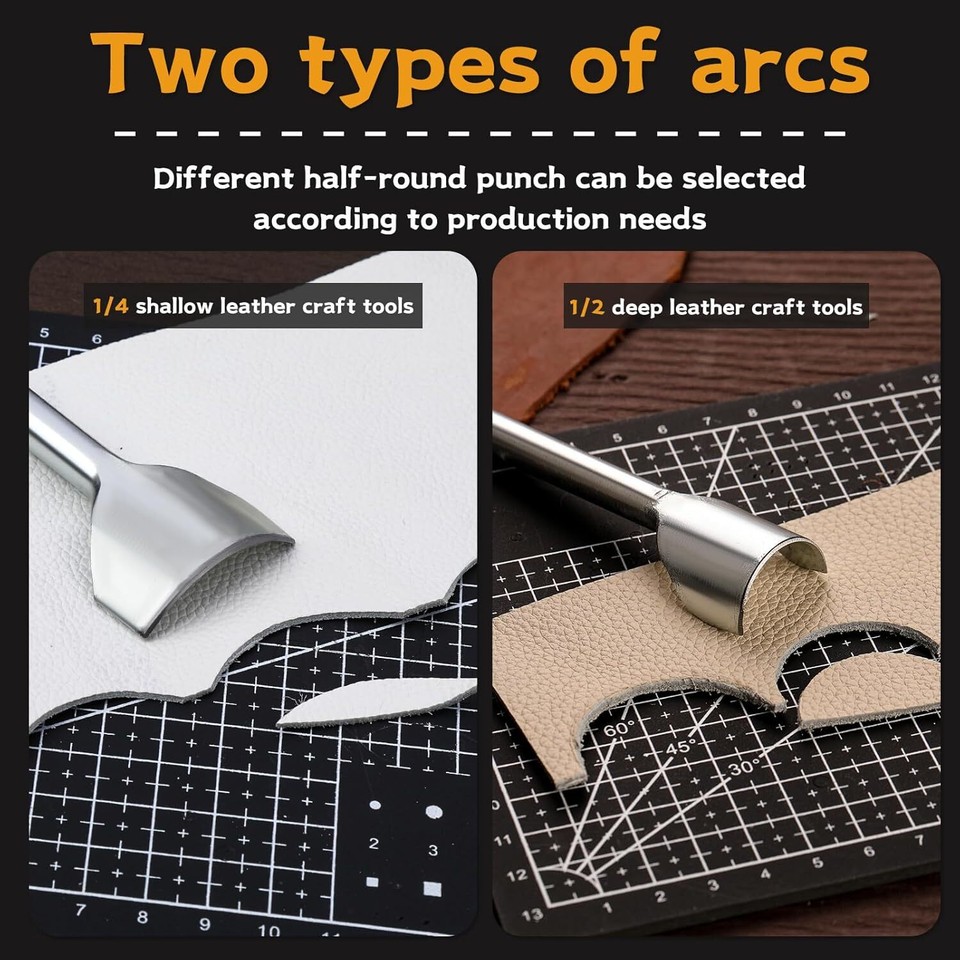 Leather Punch Kit with Hammer Corner Half-Round Punch Leather End Punch ...