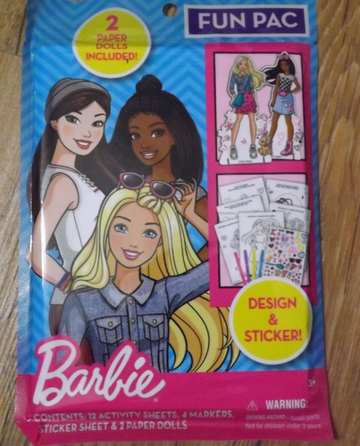 NEW Barbie Fun Pac Design & sticker 12 activity sheets & 4 markers ...