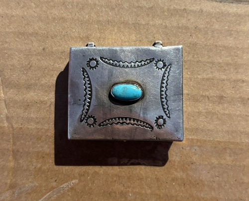 Vintage Navajo Sterling Silver Pill Box Turquoise Cabochon Native ...