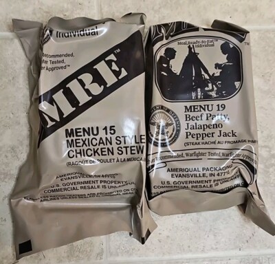 MRE-Meals Ready To Eat Mexican Style, Beef Patty Menu 15,19, Camping ...