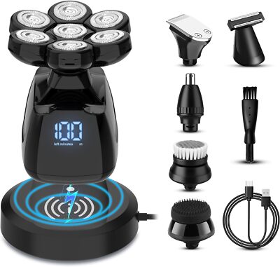 Head Shavers for Bald Men 6-in-1 Electric Razor USB Cordless Dry &Wet ...