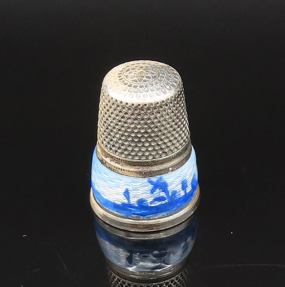 925 Sterling Silver - Vintage Enamel Ocean Scenery Thumb Thimble ...
