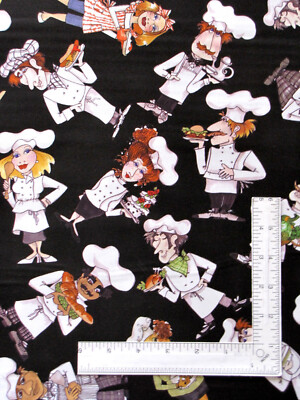Kitchen Chef Cook Black Cotton Fabric Loralie Designs By The Yard Sew ...