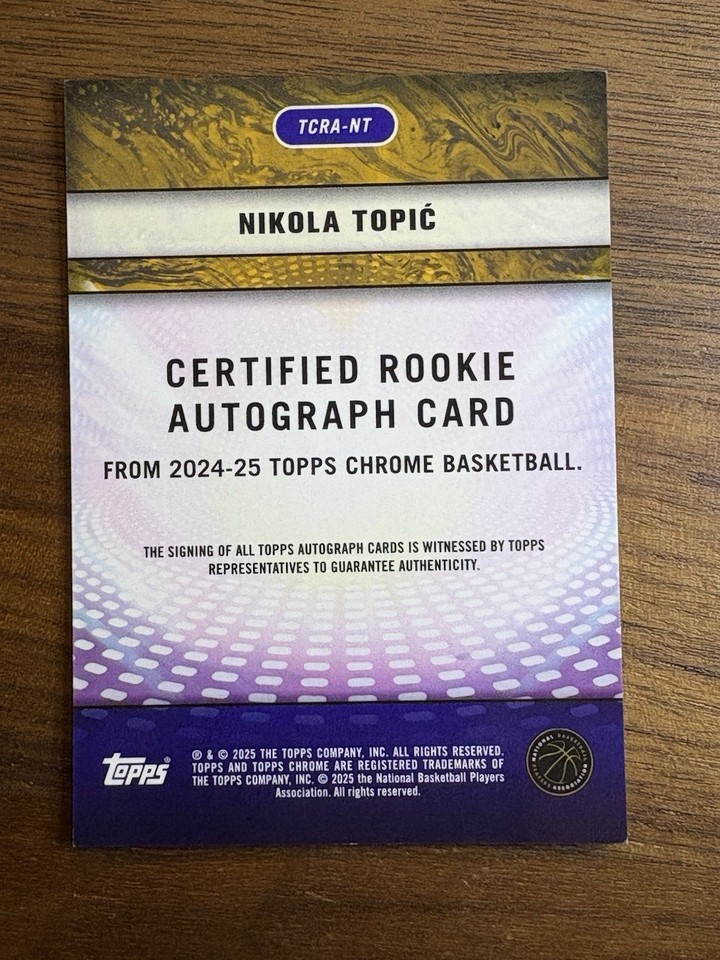 2024-25 Topps Chrome Breaker's Delight Nikola Topic RC AUTO Purple ...