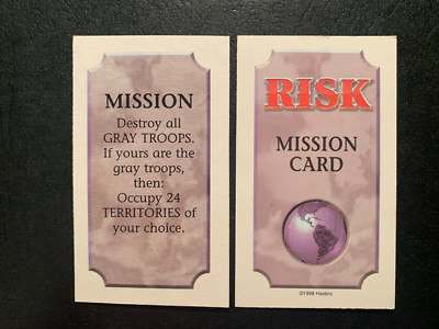 Risk 1998 MISSION CARD Destroy All Gray Troops Game Replacement Piece ...