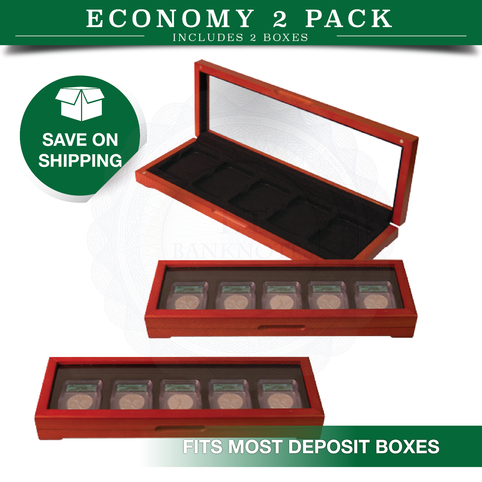 2 Certified Coins Oak Boxes Display Case 5 Graded NGC PCGS Slabs ...