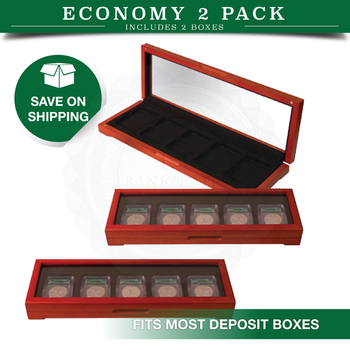 2 Certified Coins Oak Boxes Display Case 5 Graded NGC PCGS Slabs ...