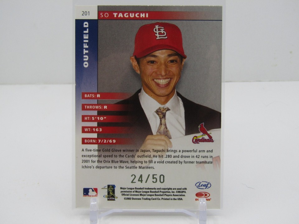 SO TAGUCHI 2002 LEAF ROOKIE AUTOGRAPH AUTO! RC! #24/50! SP! CARDINALS ...