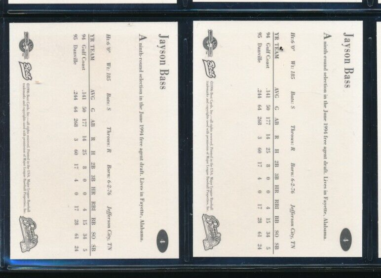 Lot (2) 1996 Best #4 Jayson Bass Danville Braves Player Lot (FP86 ...