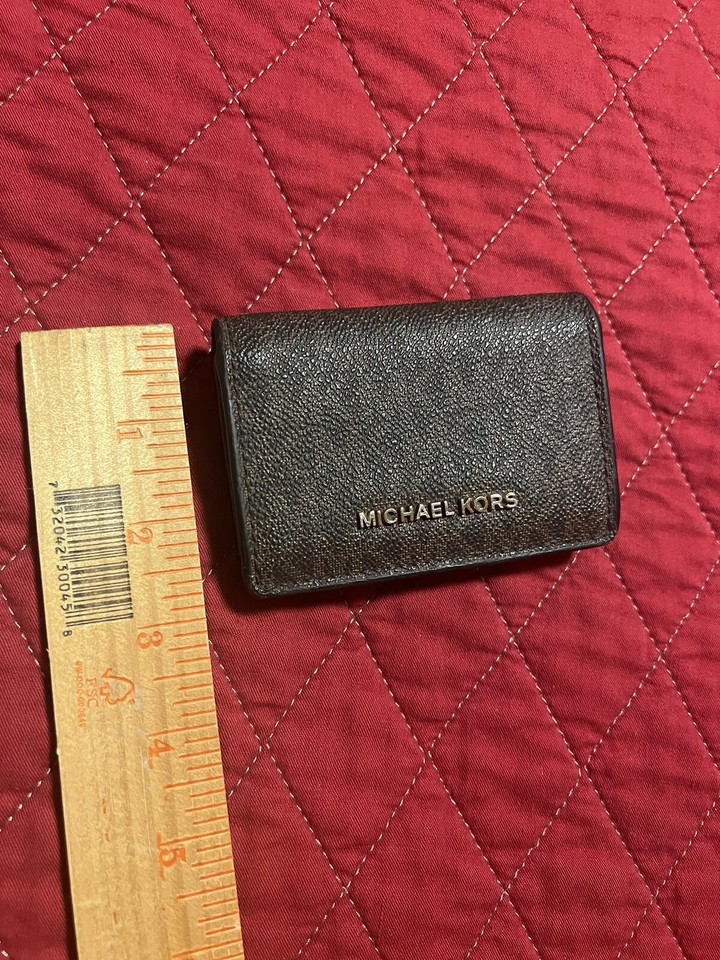 MICHAEL KORS Brown Monogram Bi-fold Card Case Wallet | eBay
