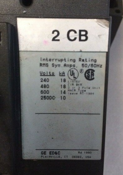 TED136020 GE Main Disconnect 20amp, 600VAC, 250 VDC, 3 Pole Circuit ...