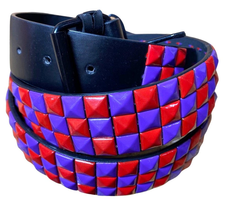 UNISEX Men/Women 2/3-Row Metal Pyramid Studded Belt Checker Punk Rock ...