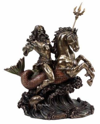 Poseidon on Hippocampus Horse GREEK MYTHOLOGY God of Sea Statue Bronze ...