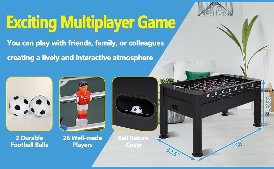 58" Foosball Soccer Table Full Size Arcade Game Room Heavy Duty Leg ...