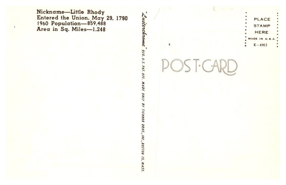 RI Rhode Island Greetings From Points of Interest Map Chrome Postcard ...