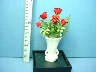 Miniature Red Roses in Vase Artisan Handcrafted Florals 1/12th Scale ...