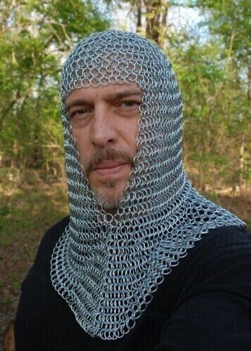 New Chain Mail Coif Armor Hood for Hauberk Knights Steel Chainmail 10mm ...