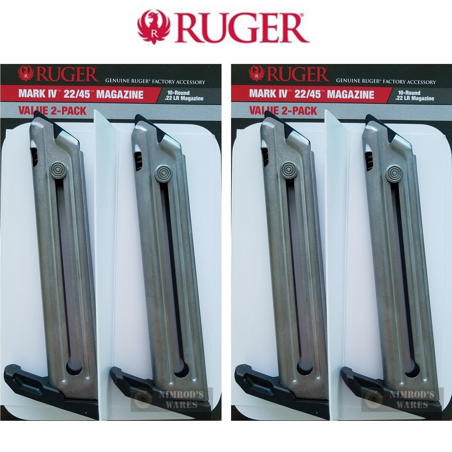 RUGER MK IV 22/45 & 22/45 LITE .22 LR 10 Round MAGAZINE 4-PACK Nickel ...