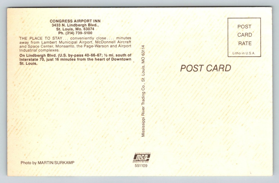 St. Louis Missouri Congress Airport Inn Hotel Motel MO Postcard | eBay