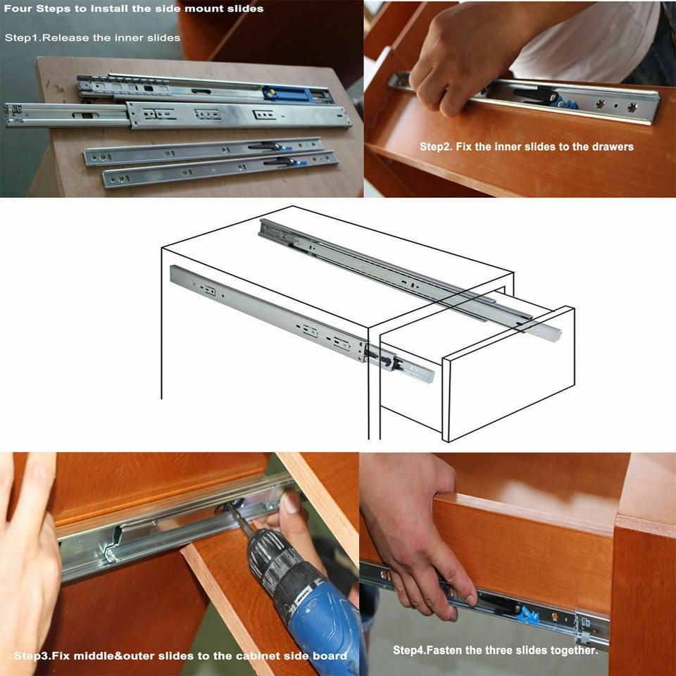 Heavy Duty Drawer Runners 350mm-700mm Ball Bearing Storage Cabinet Draw ...