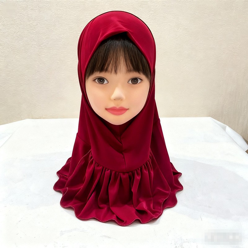 Kids Girls Hijabs Cap Malaysia Fashion Pleated Ruffle Edge Head Wrap ...