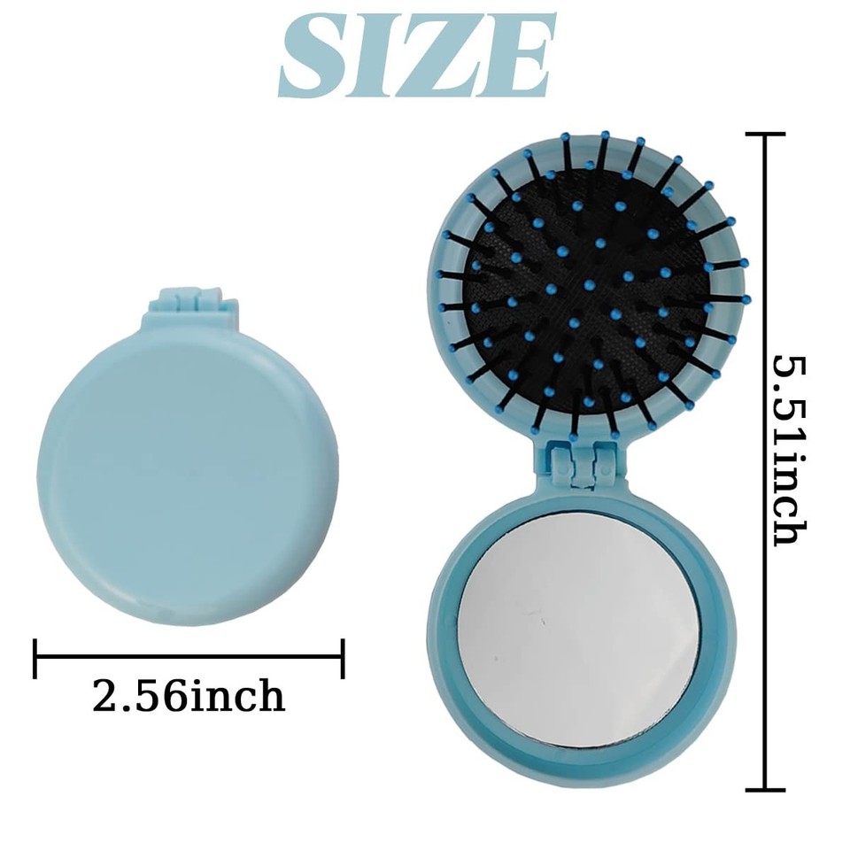 9 PCS Folding Travel Mirror Hair Brushes Round Pocket Mini Pop Up Wet ...