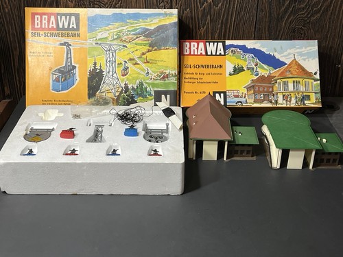 BRAWA 6560 6570 SKI LIFT CABLE 6 CAR SET & 2 BUILDINGS BOXES MOTORIZED ...