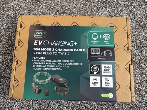 Masterplug 3 Pin UK Plug to Type 2 EV Charger, 10M 2.3 kW plus EV rated ...