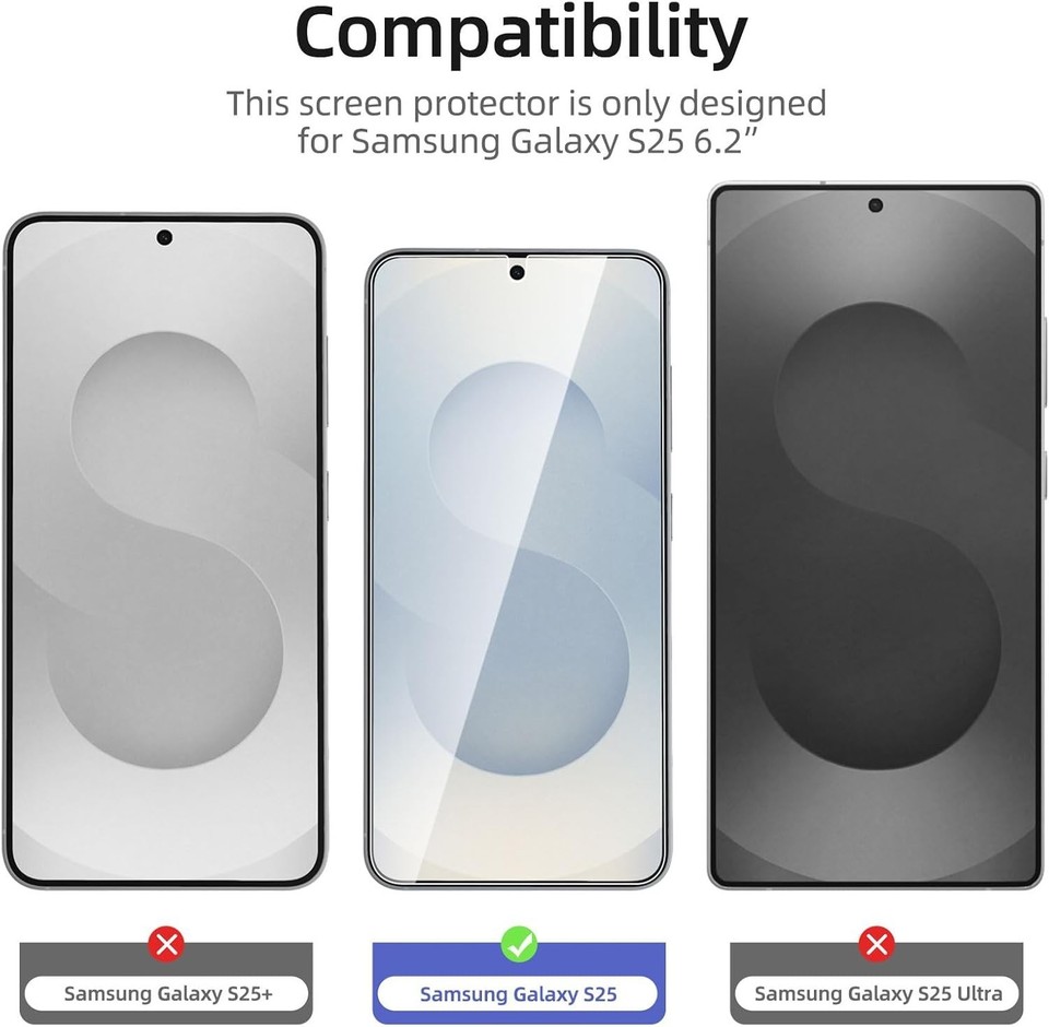 3 Pack Tempered Glass Screen Protector for Samsung Galaxy S25 Anti ...