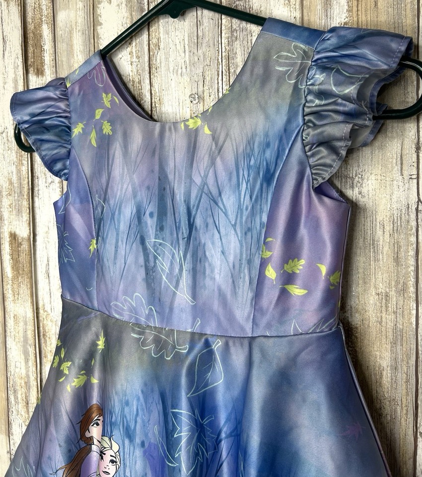 Disney Frozen 11 Dress Girls Size 6 Blue Anna Elsa Olaf Floral Print ...