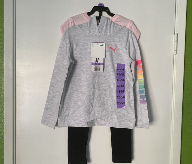 Puma Girls 3 Piece Set T Shirt / Hooded Shirt / Legging Pants XS / 5/6 ...