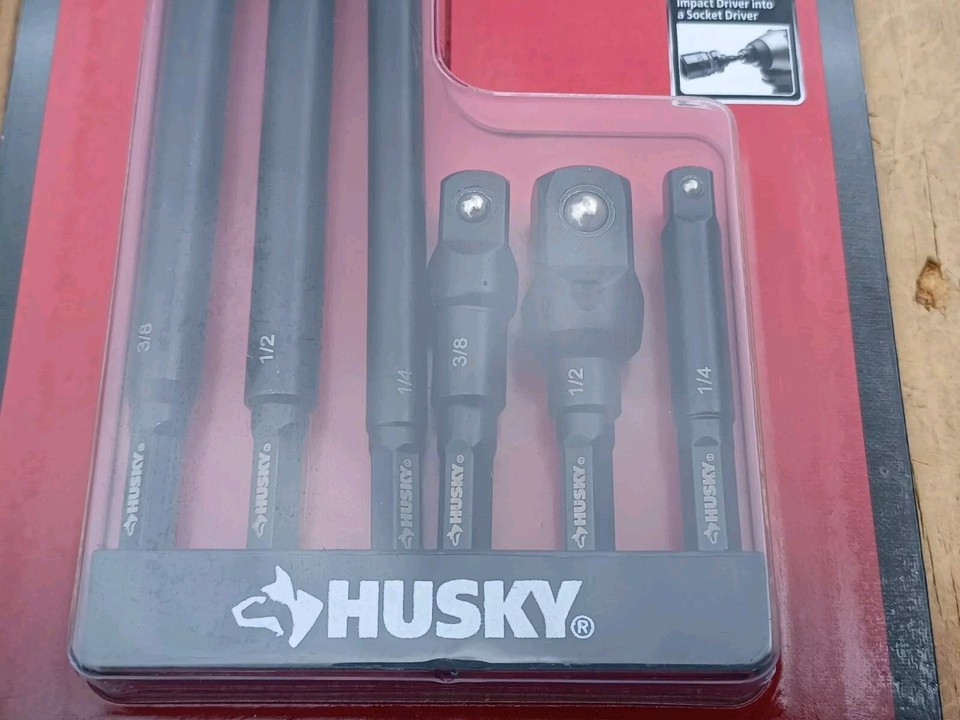 NEW Husky 6-pc 1/4” Hex Impact Driver Socket Adapter Set HISKDRAPT6PC 3 ...