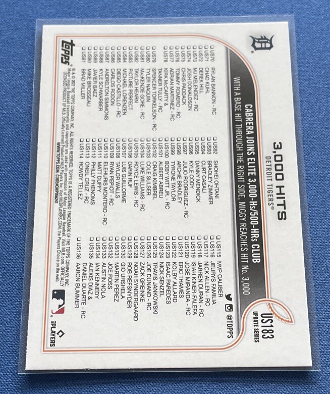 2022 Topps Update Series #US183 3,000 Hits Detroit Tigers | eBay