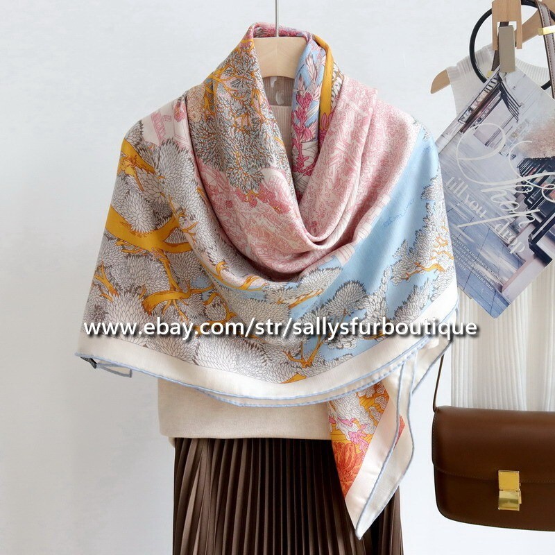 Sallys 70% Cashmere 30% Silk Wrap Scarf Nature Print Double Face Shawl ...