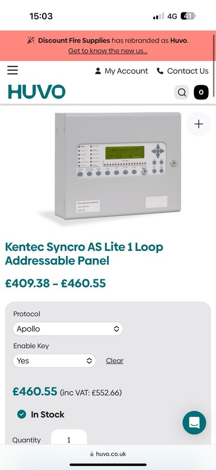 Kentec Syncro Addressable APOLLO Fire Alarm Panel 1 Loop - LA80161M2 ...