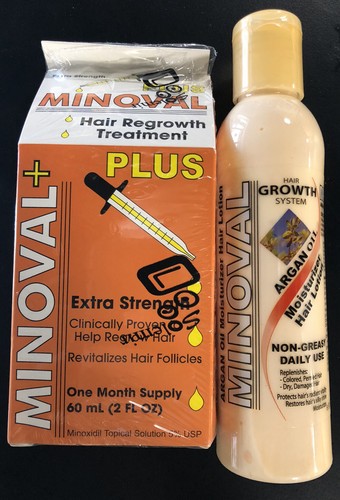 Minoval Hair Growth w/ Argan Oil Moisturizer 8oz Lotion + Minoval Plus ...