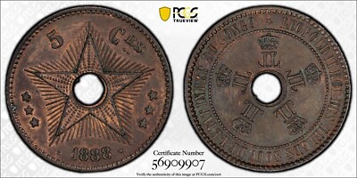 1888 Congo Free State 5 Centime PCGS MS62BN - NOT 1888/7 overstrike | eBay