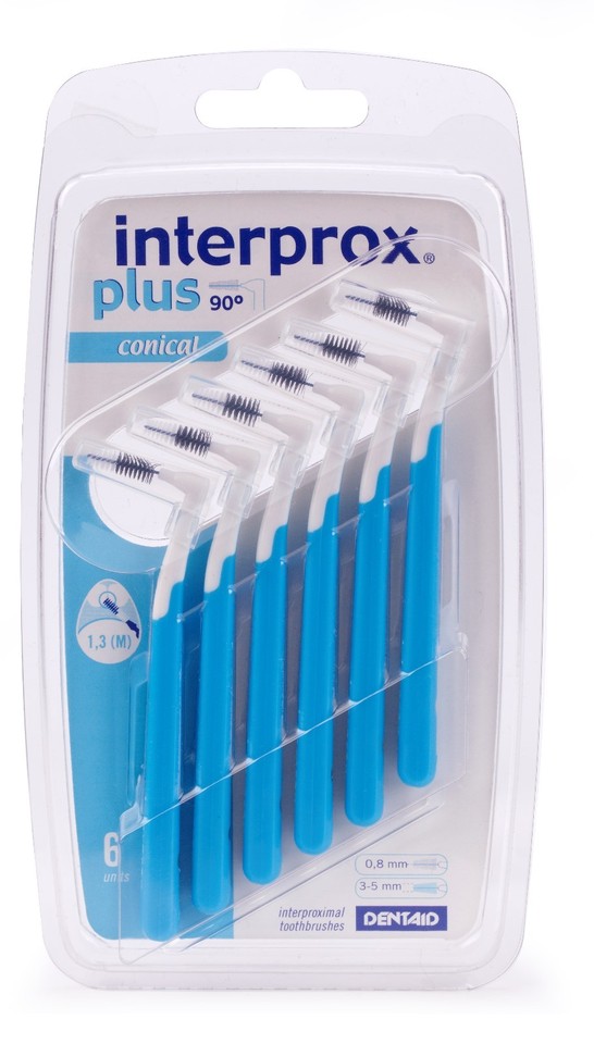 Interprox Plus Blue 1.3mm Conical Interdental Brush - Pack of 6 Brushes ...