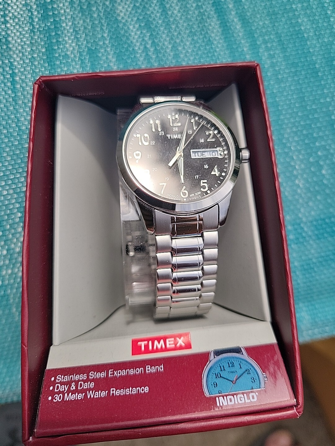 Timex T2M932, Men's Silvertone Expansion Band Watch, Indiglo, Day/Date ...