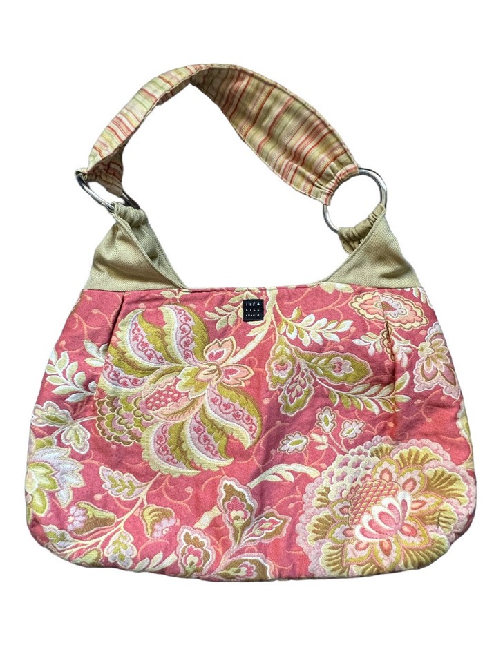 1154 Lisa Lill Studio Shoulder Bag Purse Fabric Coral Green Floral ...
