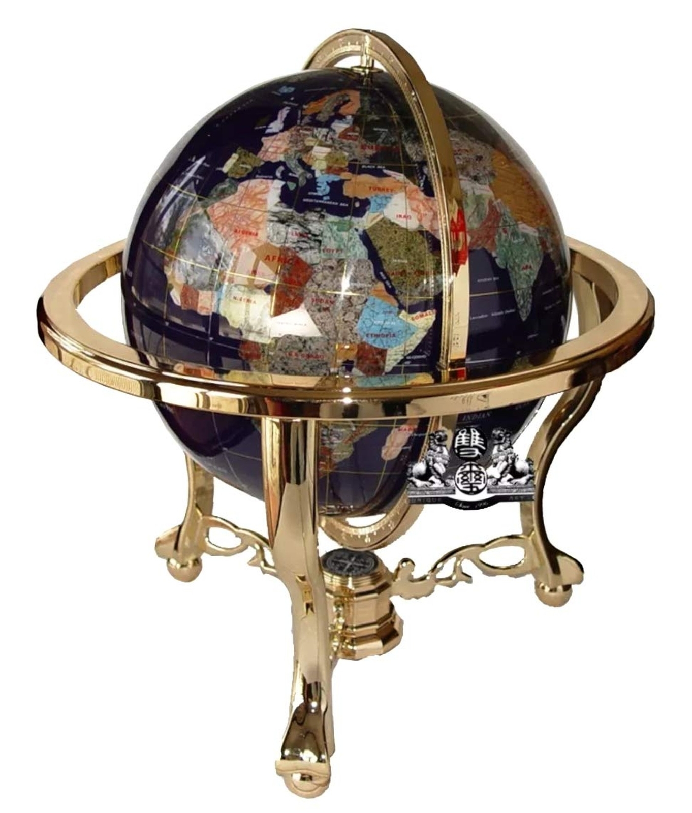 Unique Art 21-Inch Tall Blue Lapis Ocean Table Top Gemstone World Globe ...