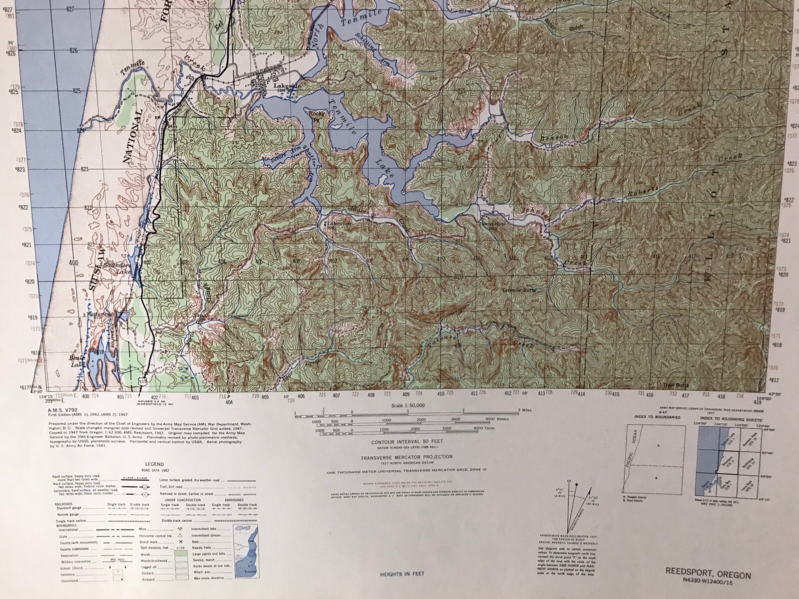 Reedsport Oregon 1947 Map Vintage Original Large USGS Topographic Army ...
