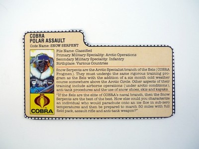 GI Joe Snow Serpent File Card Vintage Action Figure Accessory Part 1985 ...