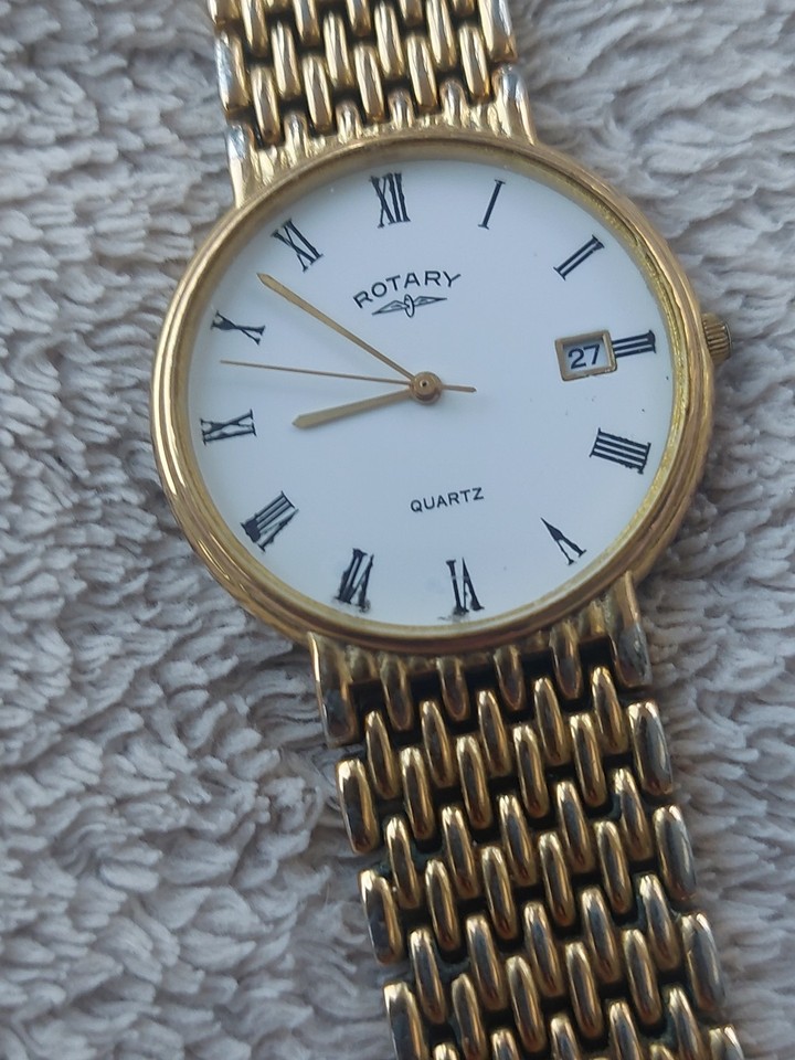 MENS ROTARY WHITE DIAL WATCH. DATE. GOLD PLATE. WORKING. | eBay UK