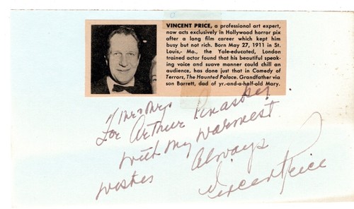 Vincent Price signed album page! | eBay