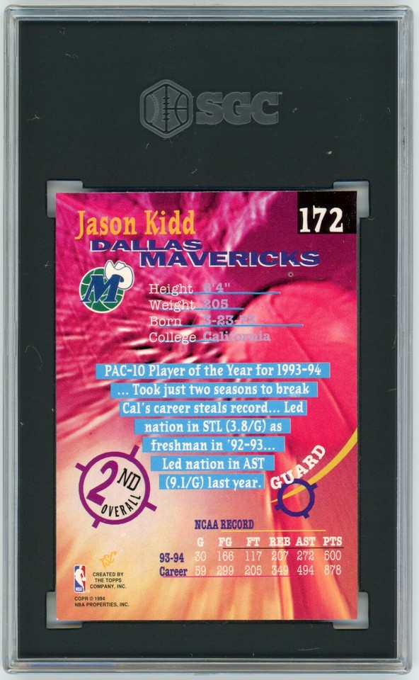 1994-95 TOPPS STADIUM CLUB #172 JASON KIDD ROOKIE CARD SGC 9 | eBay