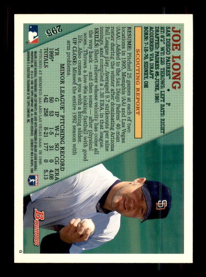 1996 Baseball Bowman Joe Long San Diego Padres #295 RC2 | eBay