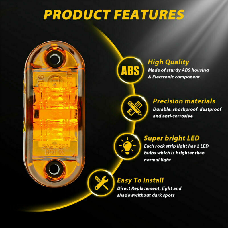 20Pcs 12V-24V LED Amber Side Marker Clearance Lights Truck Trailer RV ...