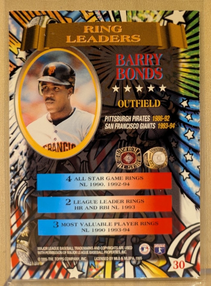 1995 Topps Stadium Club RING LEADERS #30 Barry Bonds RARE HOLOFOIL ...